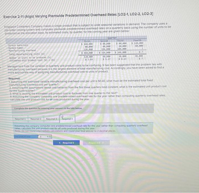 Solved Exercise 2-1 (Algo) Compute o Predetermined Overhead | Chegg.com