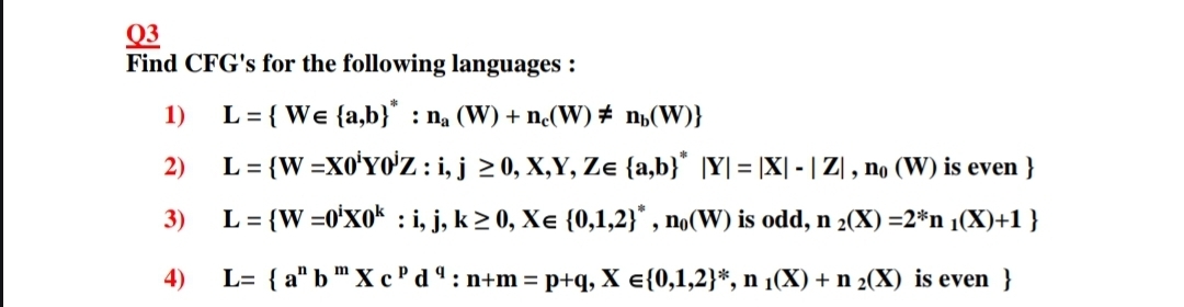 Solved Find CFG's for the following languages | Chegg.com