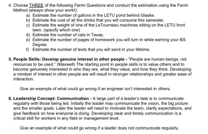 4. Choose THREE of the following Fermi Questions and | Chegg.com