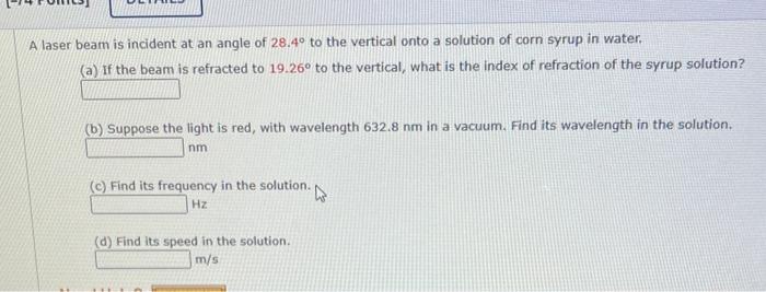 Solved A laser beam is incident at an angle of 28.4∘ to the | Chegg.com