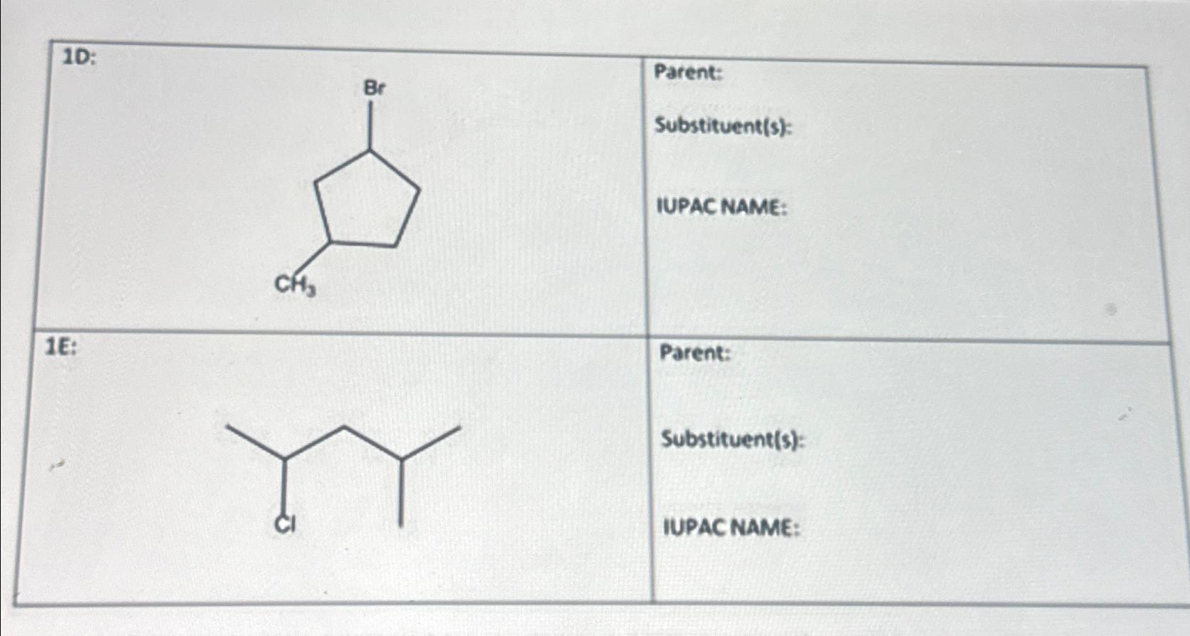 Solved 10:Parent:Substituent(s):IUPAC | Chegg.com