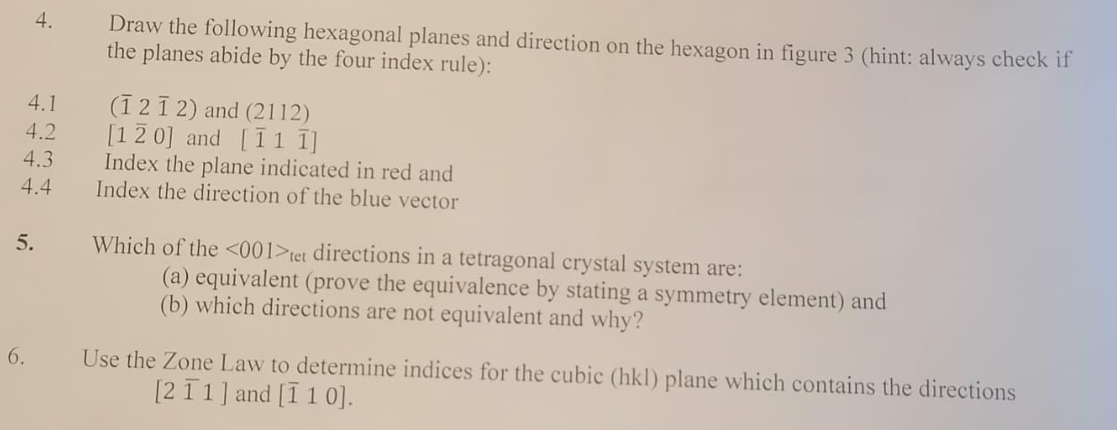 Draw the following hexagonal planes and direction on | Chegg.com