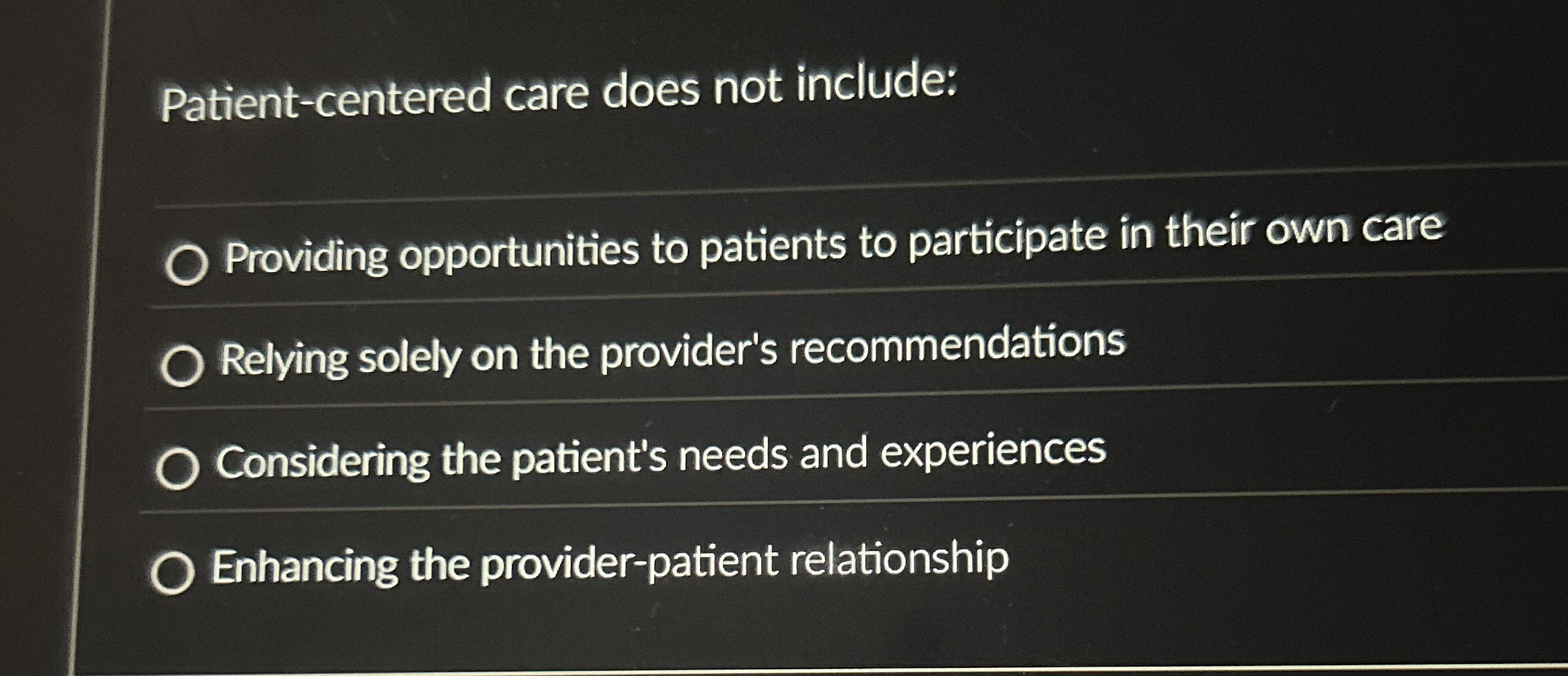 Solved Patient-centered care does not include:Providing | Chegg.com