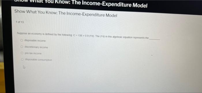 Solved Know: The Income-Expenditure Model Show What You | Chegg.com