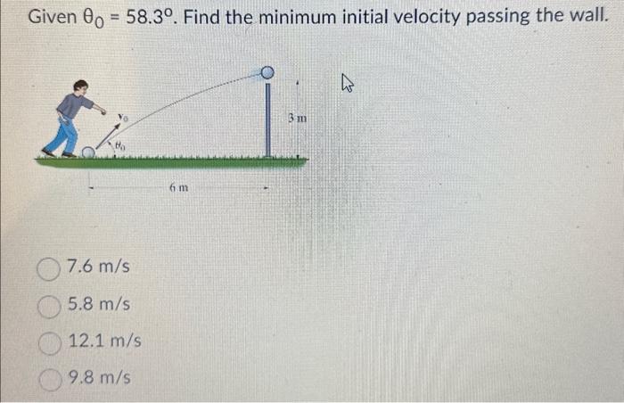 Solved Given θ0=58.3∘. Find the minimum initial velocity | Chegg.com