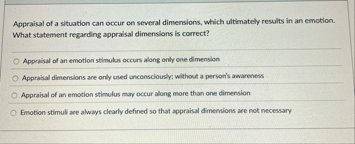 Solved Appraisal of a situation can occur on several | Chegg.com