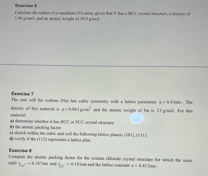 Solved Exercise 1 1- The coordination number in the case of | Chegg.com