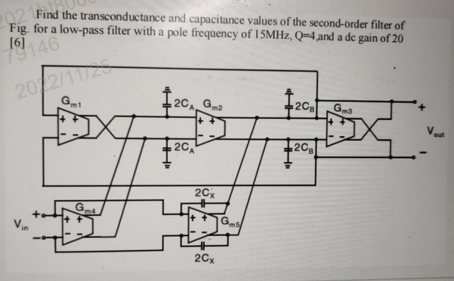 Solved Find the transconductance and capacitance values of | Chegg.com