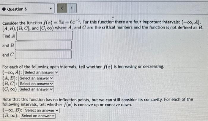 Solved Consider the function f(x)=7x+6x−1. For this | Chegg.com