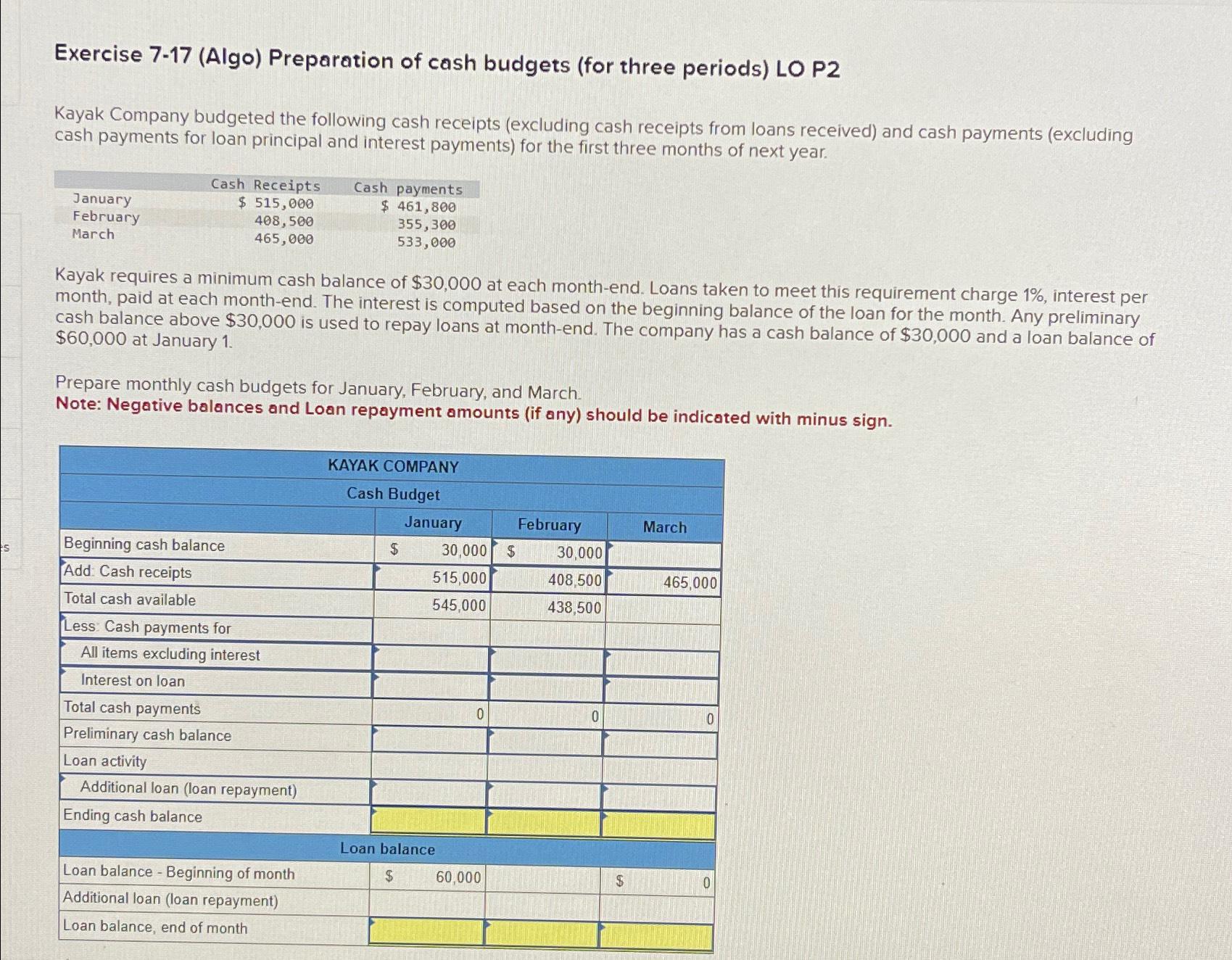 Solved Exercise 7-17 (Algo) Preparation of cash budgets | Chegg.com Solved Exercise 7-17 (Algo) Preparation of cash budgets | Chegg.com