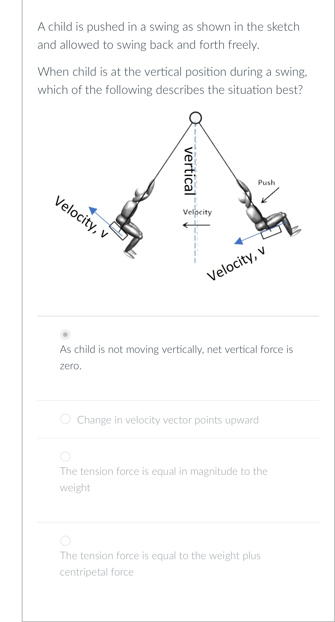 Solved A child is pushed in a swing as shown in the sketch | Chegg.com