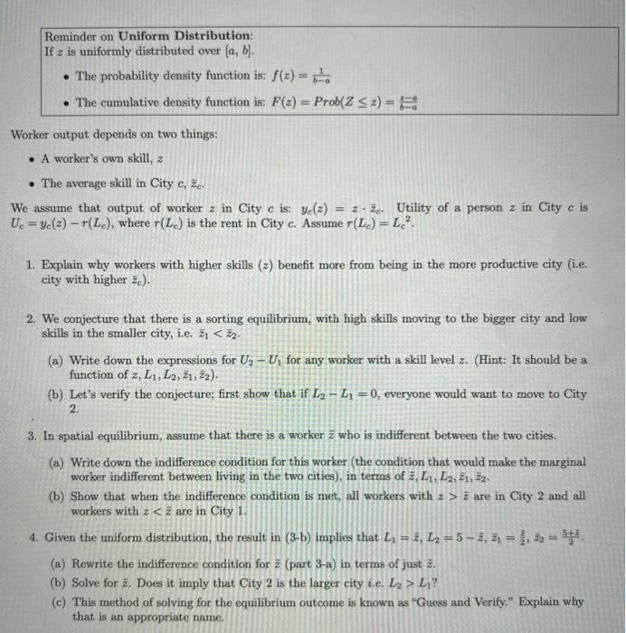 Solved Problem 3: Agglomeration with Heterogeneous Labor (34 | Chegg.com