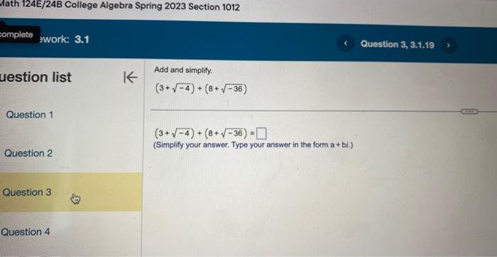Solved Math 124E/24B College Algebra Spring 2023 Section | Chegg.com
