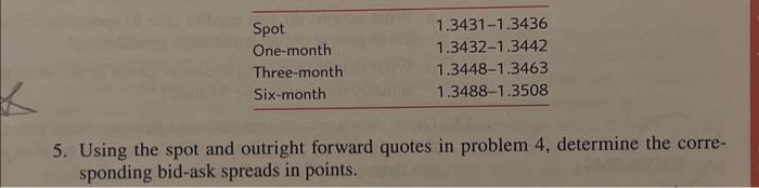 Solved 5. Using the spot and outright forward quotes in | Chegg.com