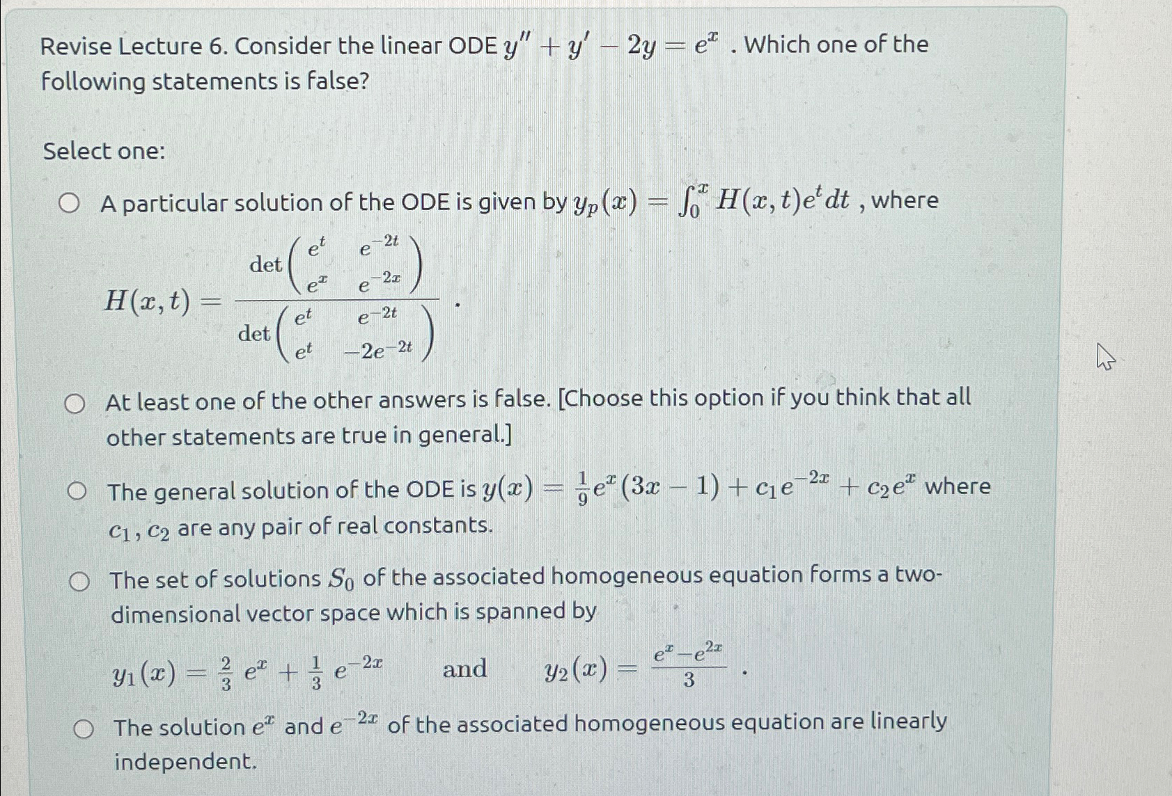 Solved Revise Lecture 6. ﻿Consider the linear ODE | Chegg.com