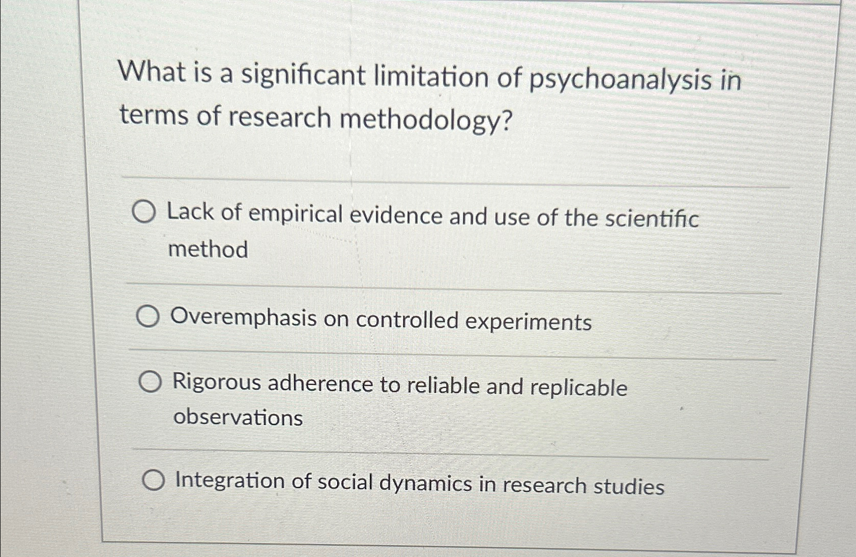 Solved What is a significant limitation of psychoanalysis in | Chegg.com