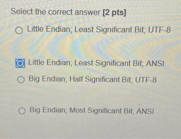 Solved Select the correct answer [2 pts] Little Endian; | Chegg.com