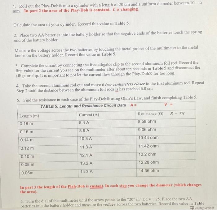 Solved In part 3 the length of the Plah-Doh is cnstant. In | Chegg.com