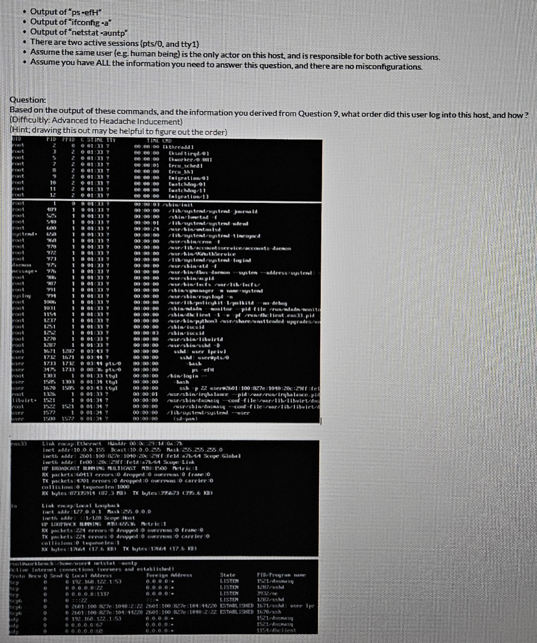 Solved Output of "ps -efH"Output of "ifconfig *a "Output of | Chegg.com