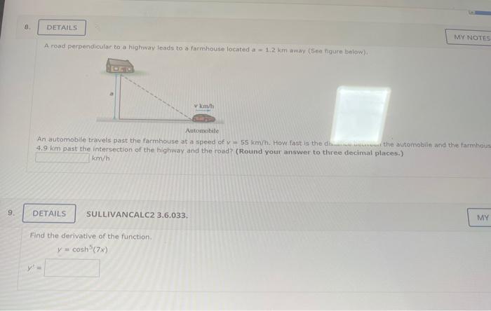 Solved 8 DETAILS MY NOTES A road perpendicular to a highway | Chegg.com