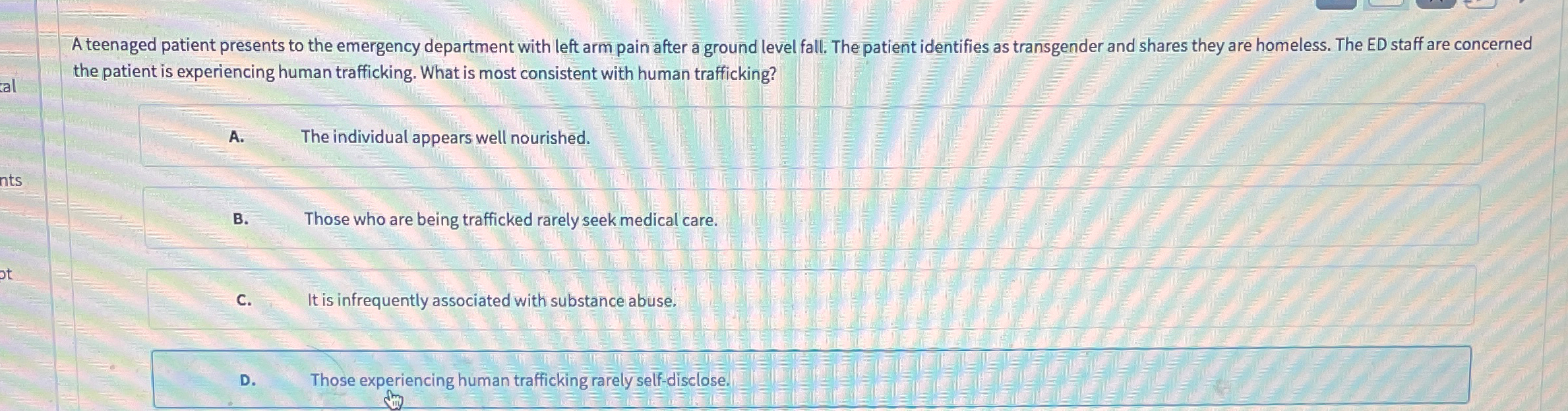 Solved A teenaged patient presents to the emergency | Chegg.com