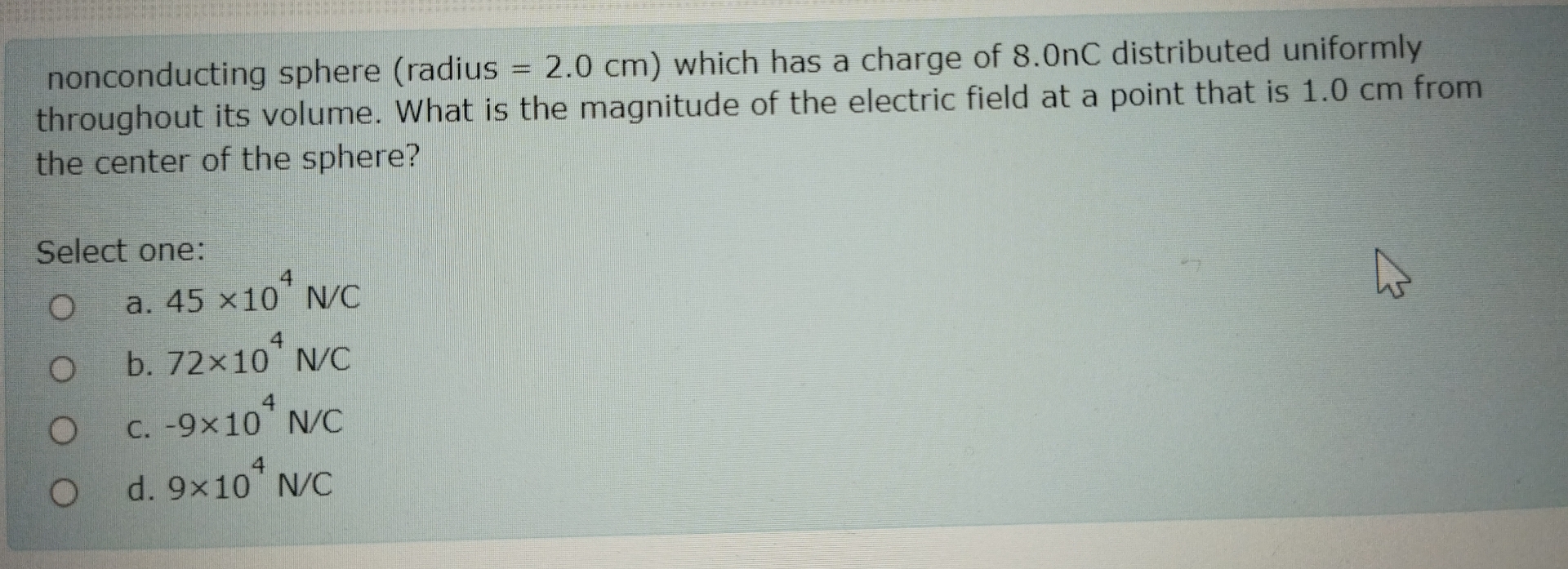 Solved nonconducting sphere (radius =2.0cm ) ﻿which has a | Chegg.com