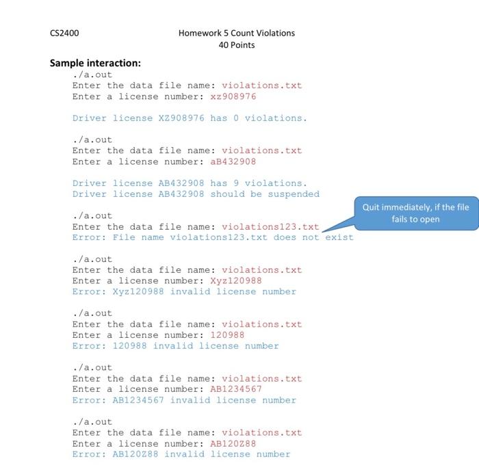 Solved CS2400 Objectives: Homework 5 Count Violations 40 | Chegg.com