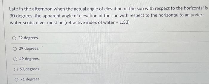 Solved Late in the afternoon when the actual angle of | Chegg.com