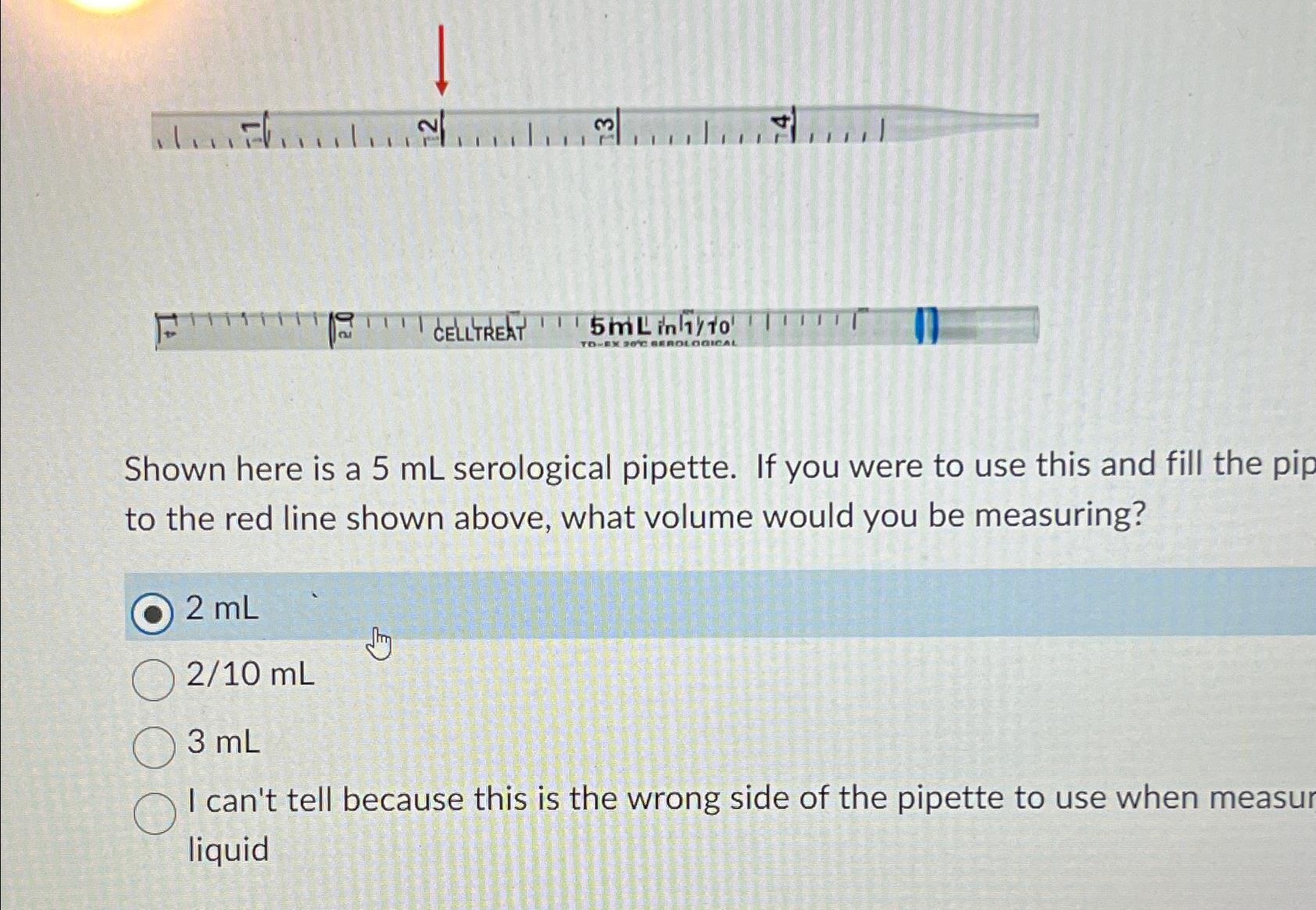 Solved Shown here is a 5mL ﻿serological pipette. If you were | Chegg.com