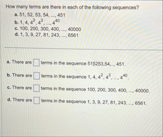 Solved How many terms are there in each of the following | Chegg.com