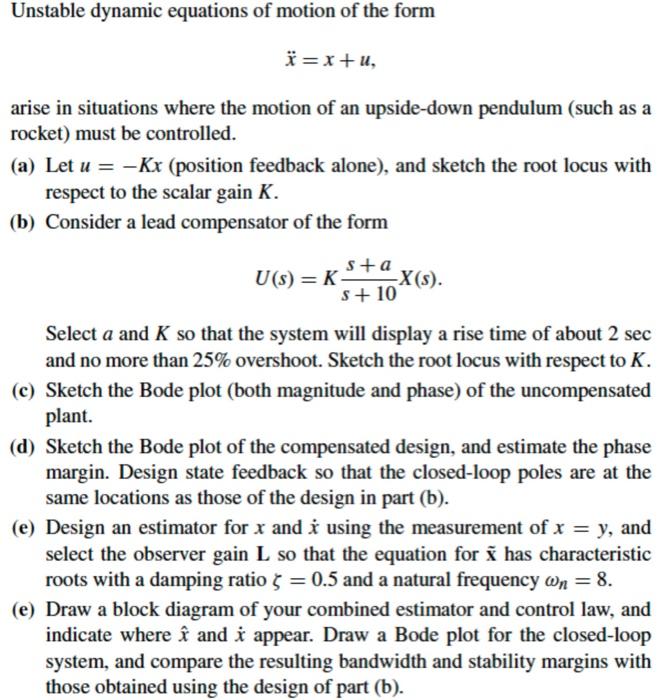 Solved Unstable dynamic equations of motion of the form | Chegg.com