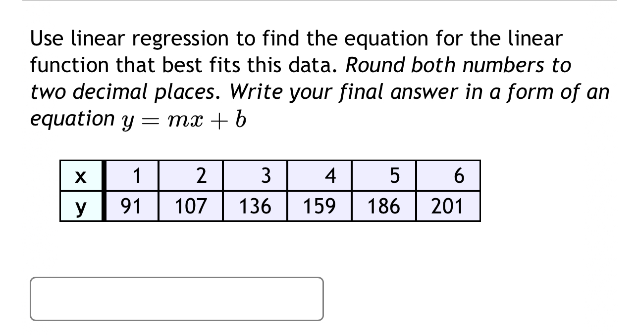Solved Use linear regression to find the equation for the | Chegg.com