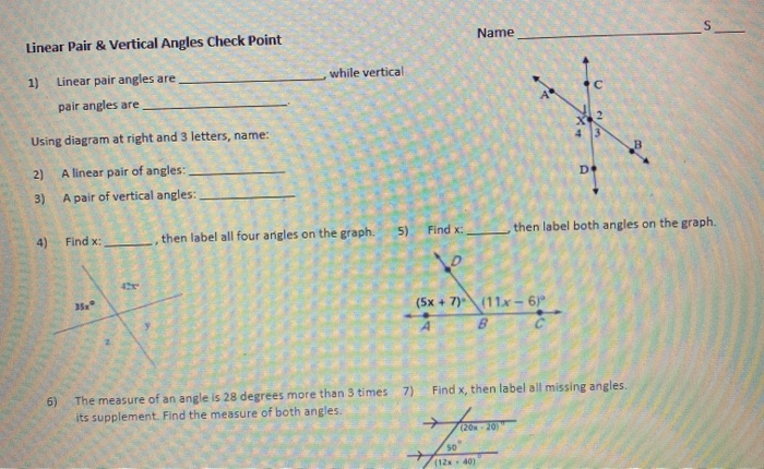 Solved Name Linear Pair & Vertical Angles Check Point while | Chegg.com