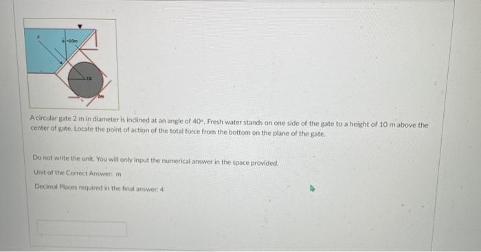 Solved A circular gate 2 m in diameter is inclined at an | Chegg.com