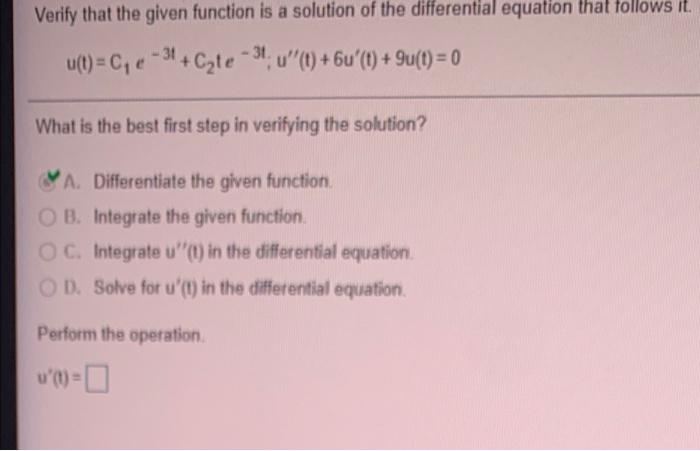 Solved Verify that the given function is a solution of the | Chegg.com