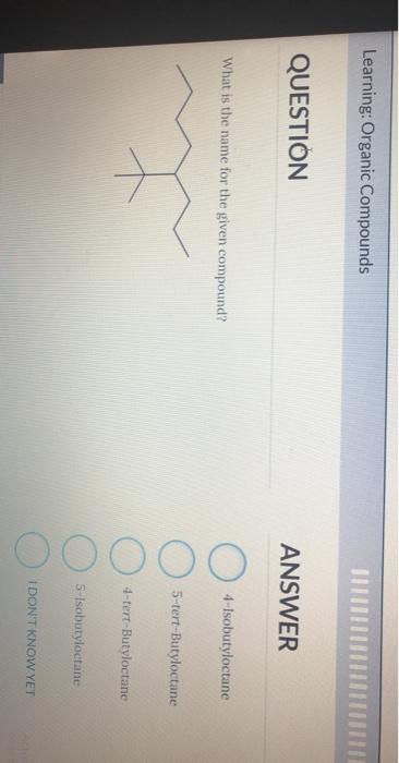 Solved Learning: Organic Compounds QUESTION ANSWER What is | Chegg.com