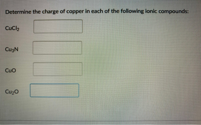 Solved Determine the charge of copper in each of the | Chegg.com