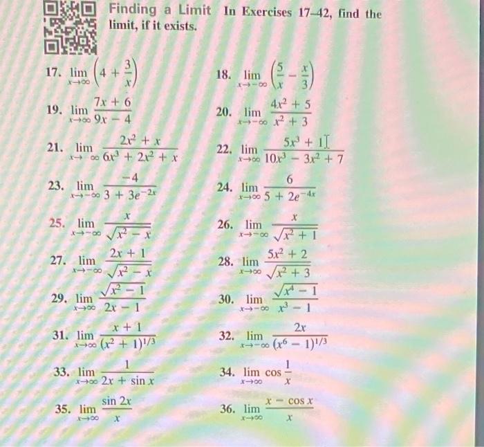 Solved Finding a Limit In Exercises 17-42, find the limit, | Chegg.com