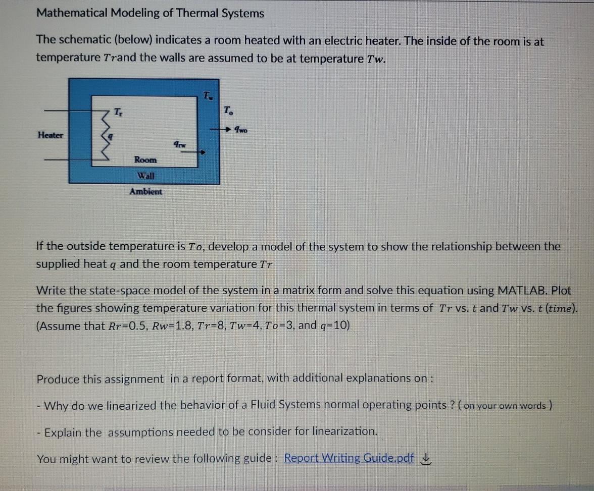 Solved Mathematical Modeling of Thermal Systems The | Chegg.com