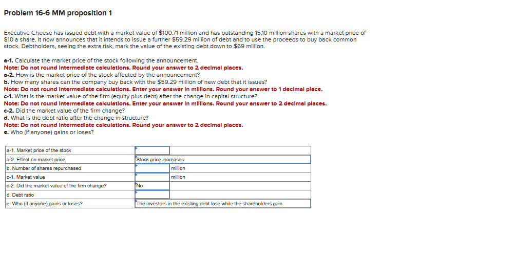Solved Problem 16-6 ﻿MM proposition 1 ﻿Executive Cheese has | Chegg.com