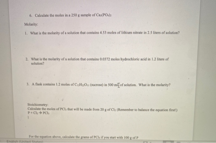 Solved 6. Calculate the moles in a 250 g sample of Cas(PO4) | Chegg.com
