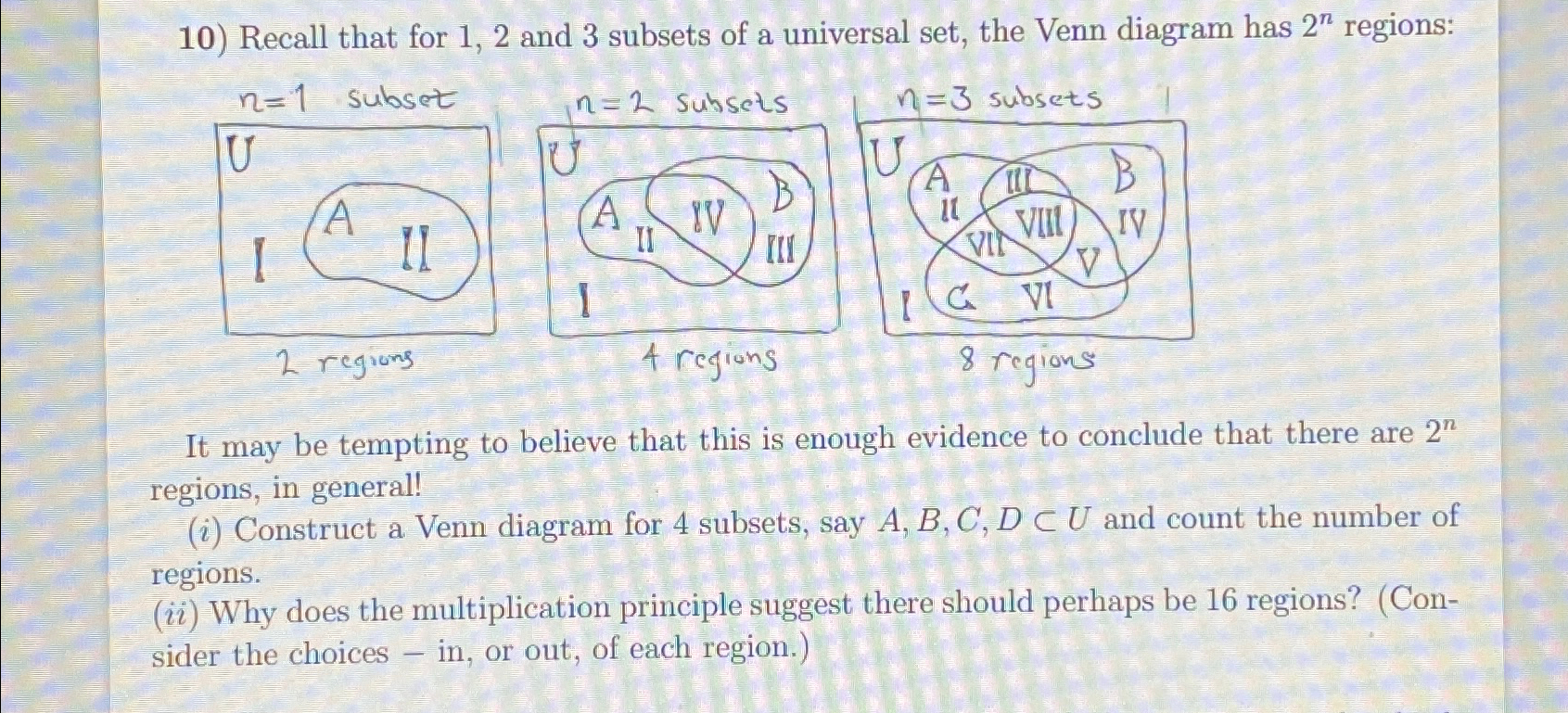 Recall that for 1,2 ﻿and 3 ﻿subsets of a universal | Chegg.com