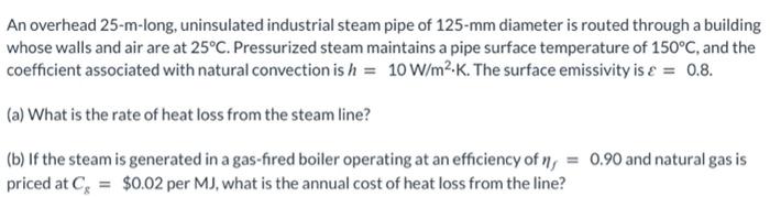 Solved An overhead 25-m-long, uninsulated industrial steam | Chegg.com