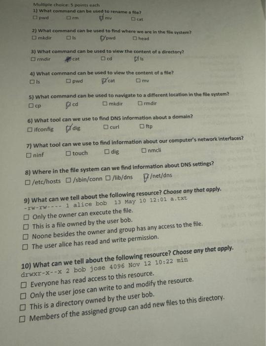 Solved Multiple choice: 5 points each 1) What command ean be | Chegg.com