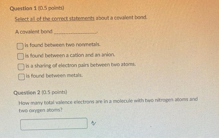 Solved Select all of the correct statements about a covalent | Chegg.com