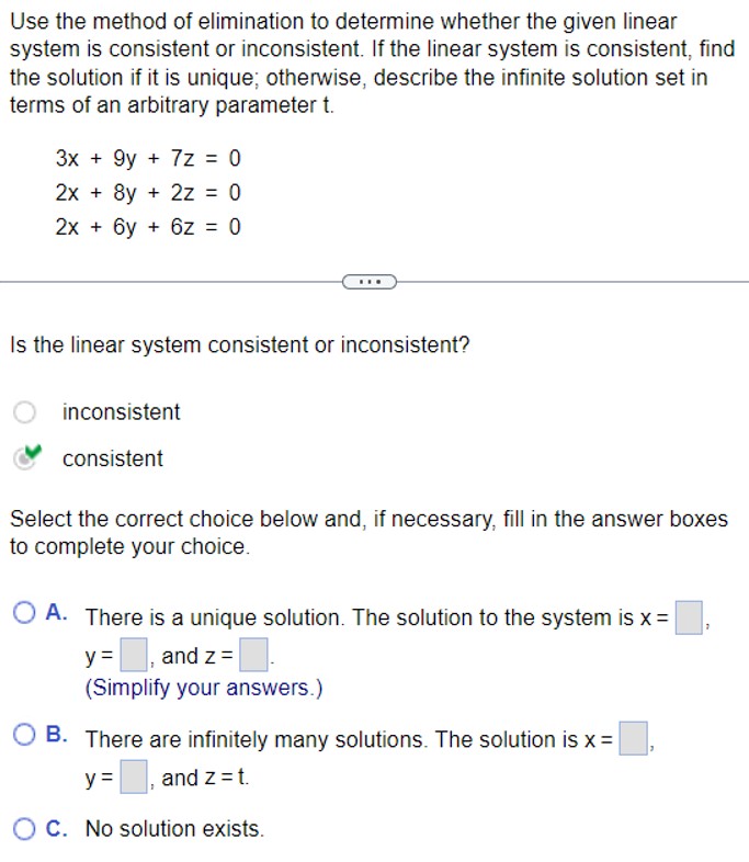 Solved Use the method of elimination to determine whether | Chegg.com