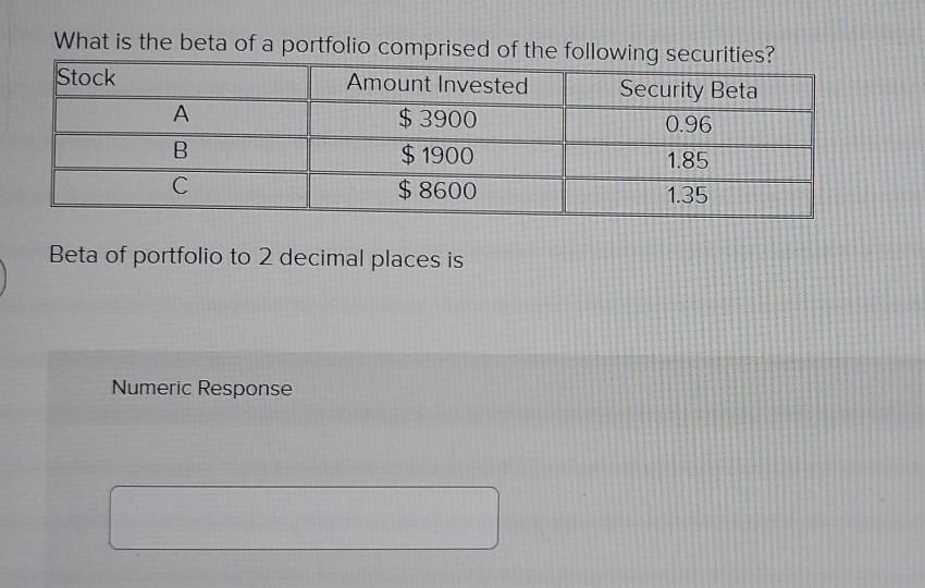 Solved What is the beta of a portfolio comprised of the | Chegg.com