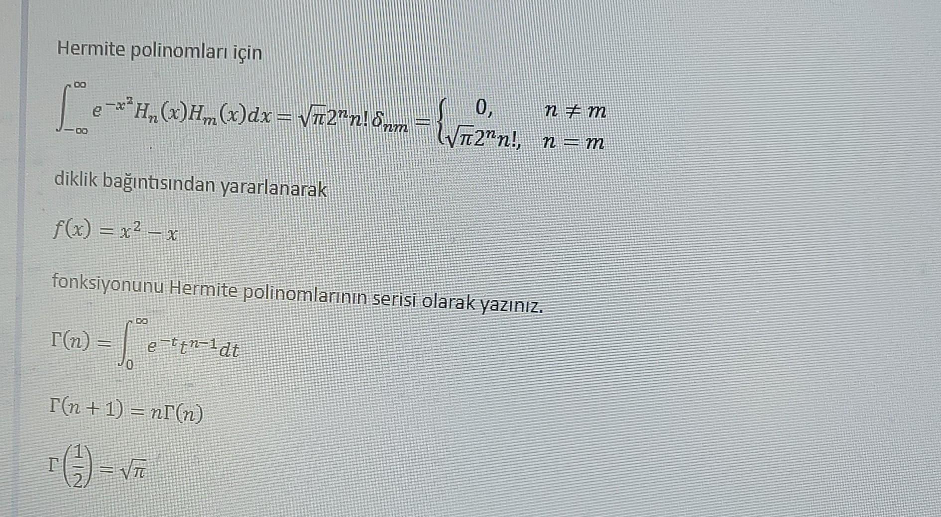 For Hermite polynomials, write the function f)=x^2-x | Chegg.com