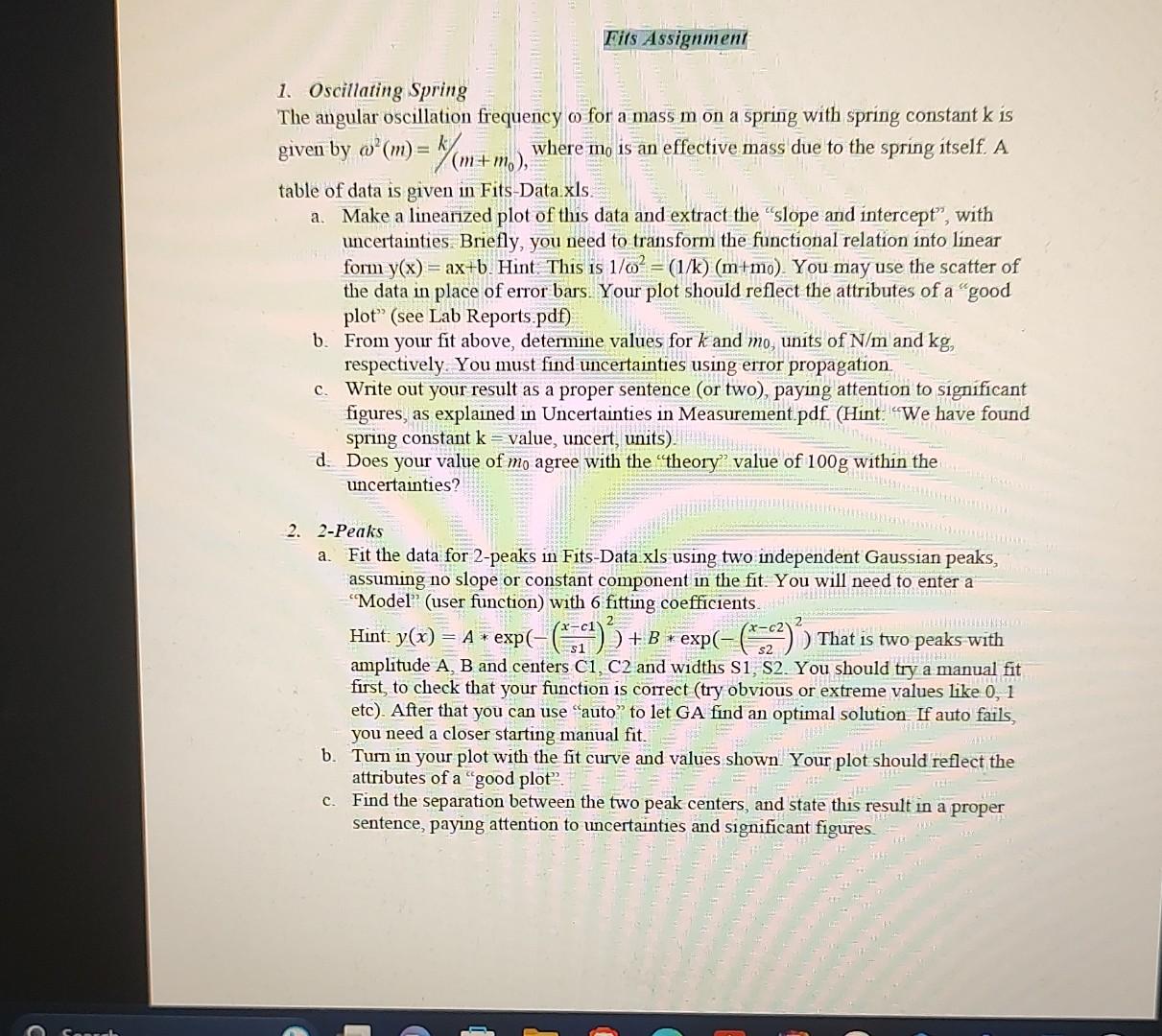 Solved \r\n\r\n1. Oscillating Spring The angular oscillation | Chegg.com