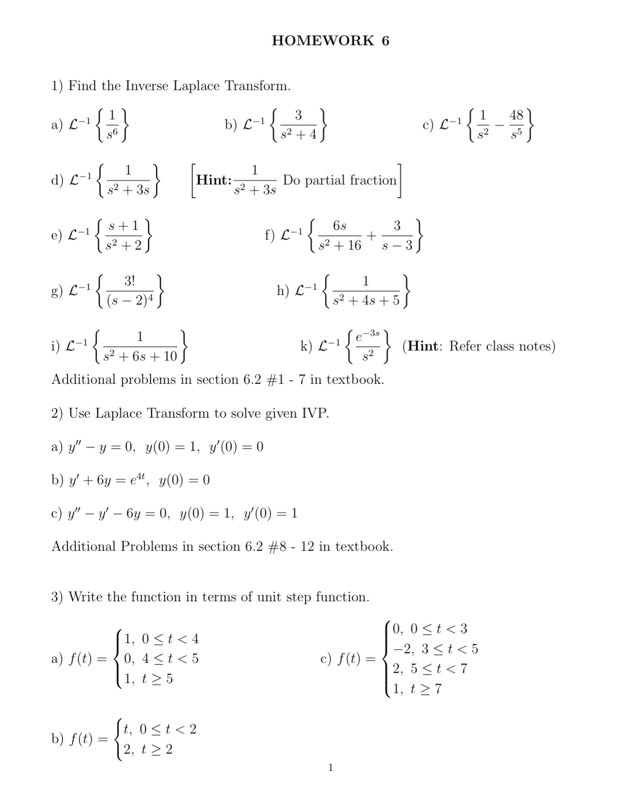 HOMEWORK 6Find the Inverse Laplace | Chegg.com
